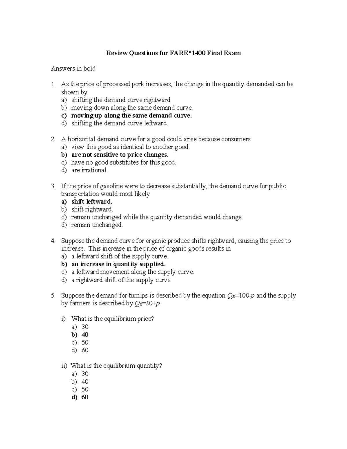 Final Review Questions for ECON 101: Final Exam Preparation - Studocu