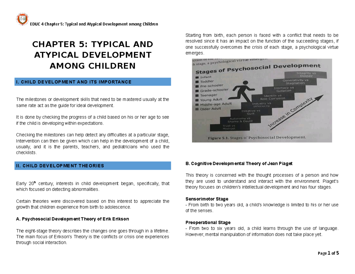 EDUC 4 Handout: Chapter 5 on Child Development Theories and Milestones - Studocu