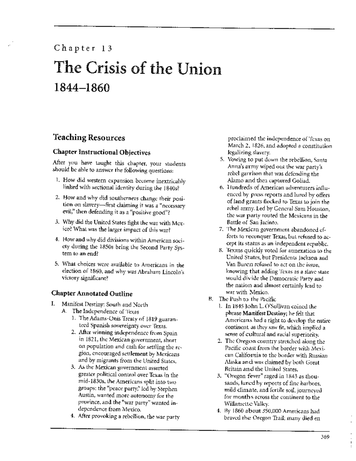Chapter 13: The Crisis of the Union - Teaching Resources Overview - Studocu