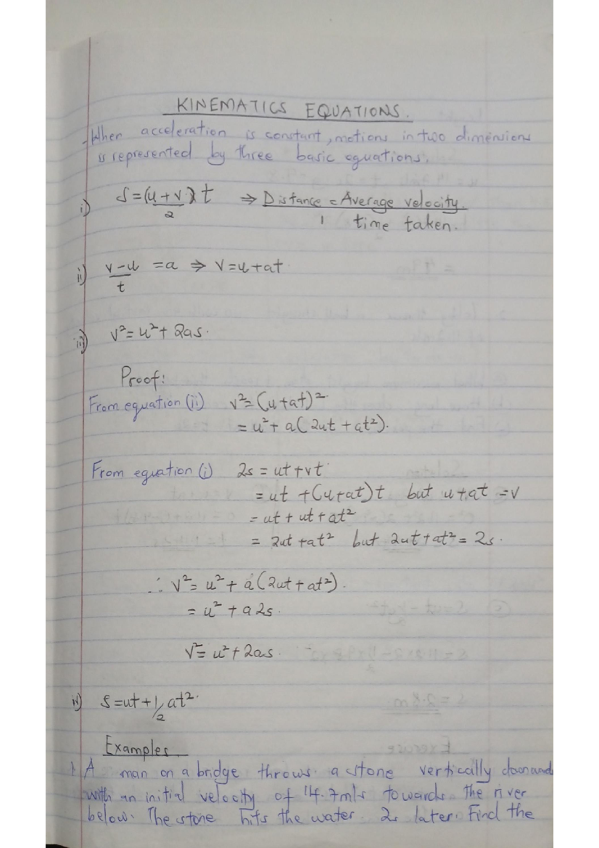 KIN 101: Kinematics Equations and Newton's Laws of Motion Notes - Studocu