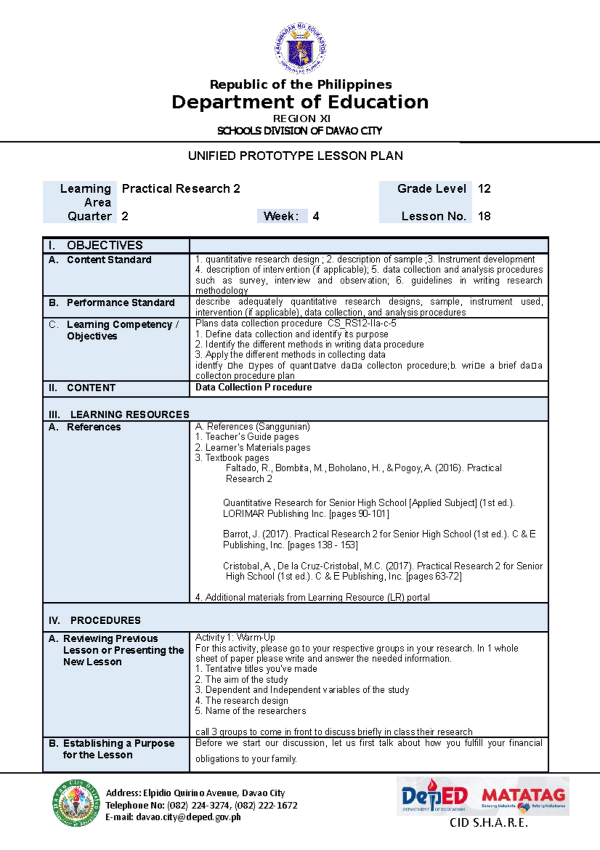 PR2-DLP Data Collection Procedure for Practical Research 2, Week 4 - Studocu
