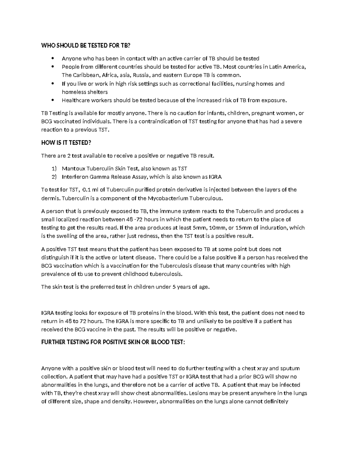 TB Testing Guidelines and Procedures: Who Should Be Tested? - Studocu