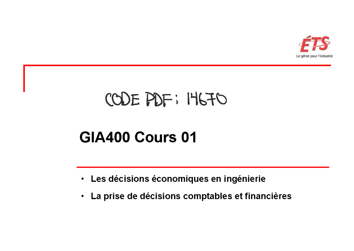 GIA400 Cours 01 - GIA400 Cours 01 • Les décisions économiques en ...