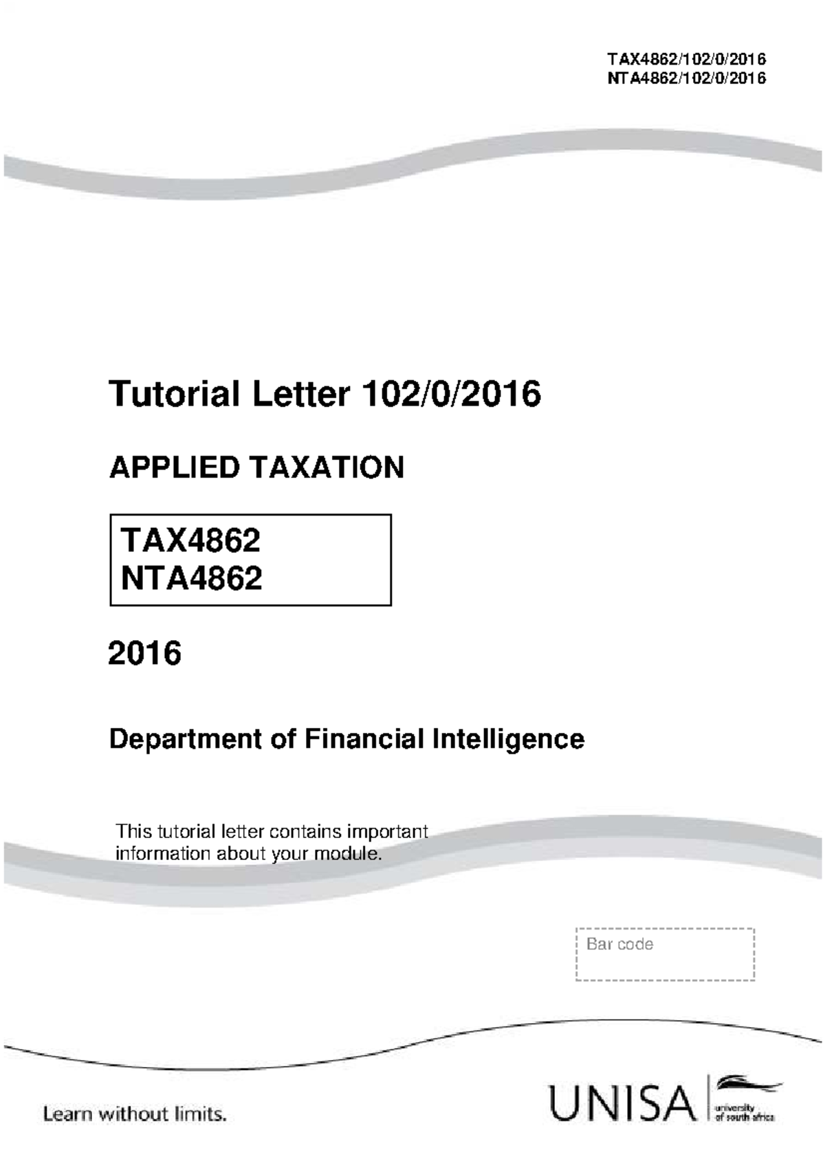 Tutorial Letter: APPLIED TAXATION TAX4862 NTA4862 - 2016 Case Law ...