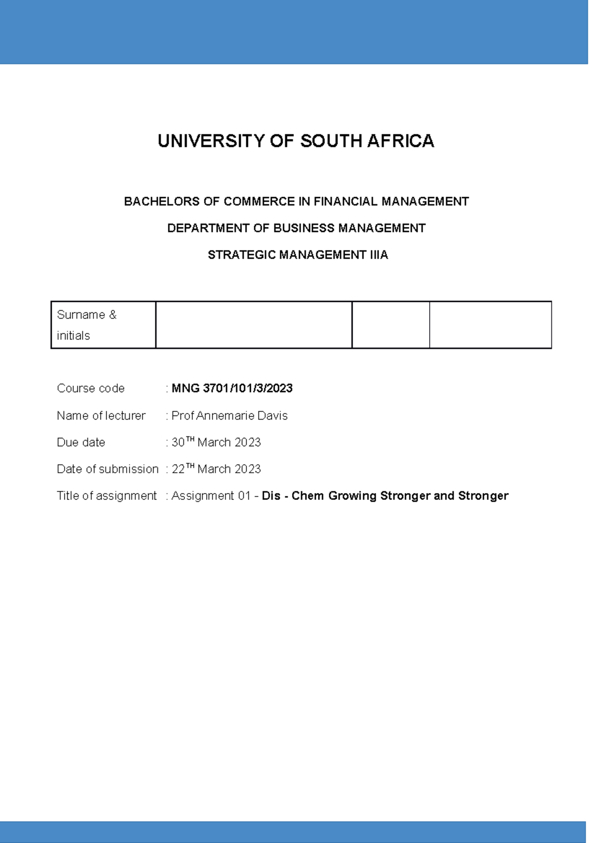 Analysis of Dis-Chem's Competitive Strategies - Assignment 1 MNG 3701 - Studocu