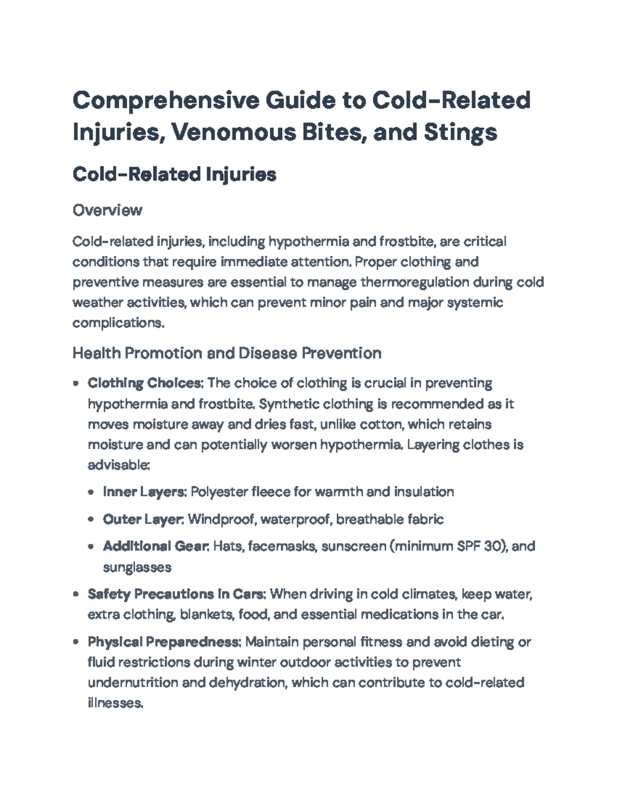 Comprehensive Guide to Cold-Related Injuries & Venomous Bites - Proper ...