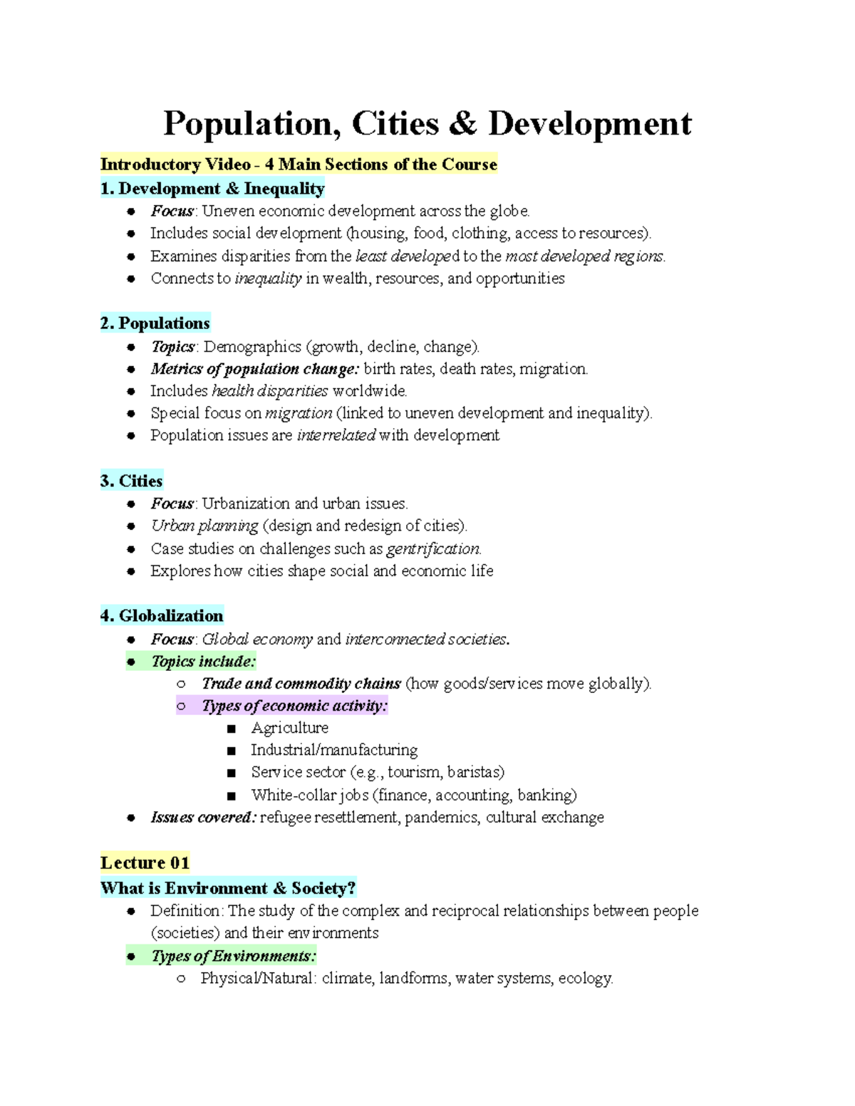 Envsocty 1HB3 - Intro to Population, Cities & Development Concepts ...