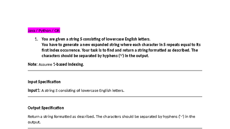 CTS Mock Test 2: Java & Python String Manipulation Practice - Studocu