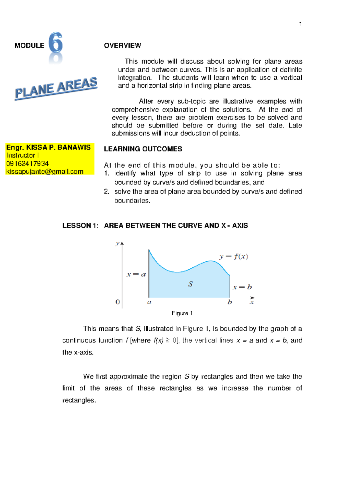 Module 6: Calculating Plane Areas Under Curves through Integration ...