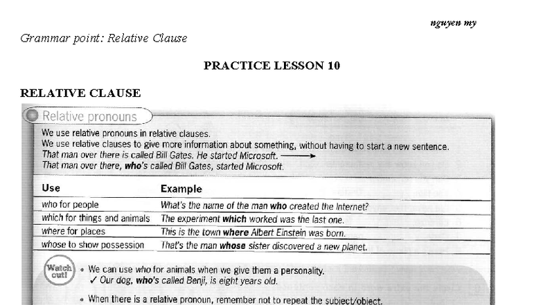 Lesson 10. Relative Clause - Grammar point: Relative Clause PRACTICE ...