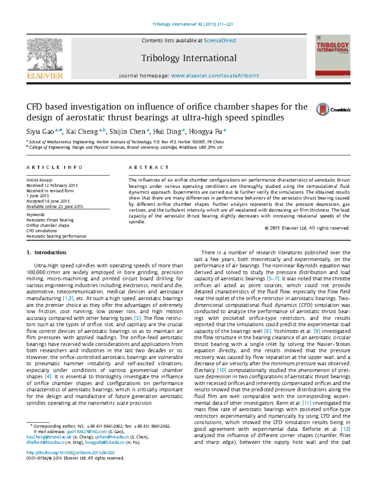 Gao-2015-CFD Study on Orifice Chamber Shapes in Aerostatic Thrust ...