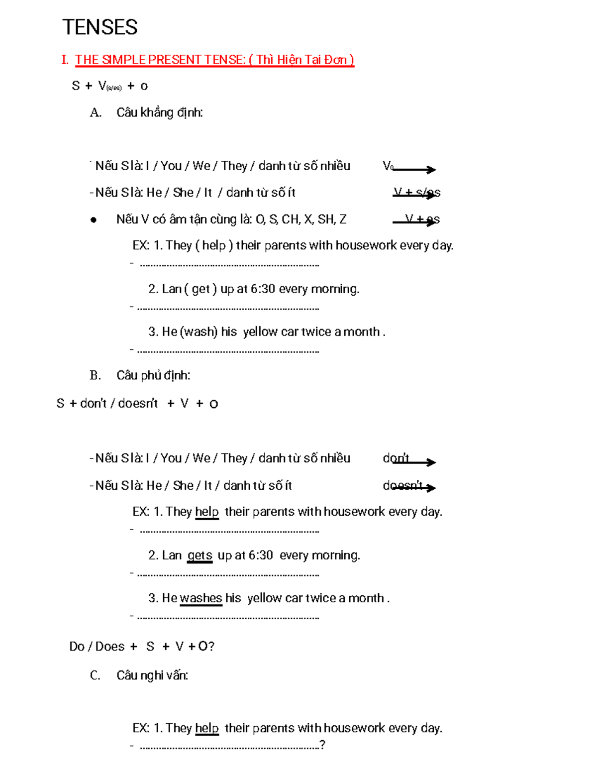 BÀI TẬP NP CÁC THÌ - TENSES EXERCISES (ENG) - Studocu