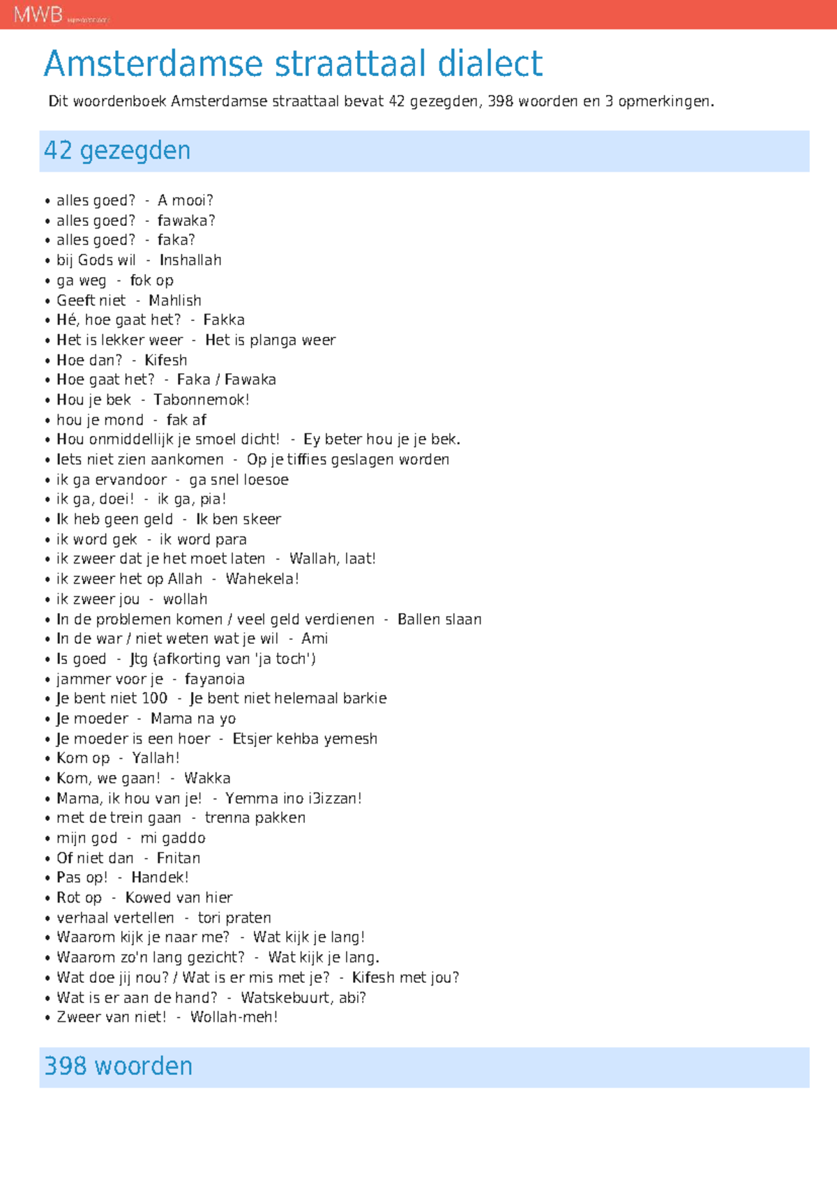 Amsterdamse Straattaal Woordenboek: 42 Gezegd & 398 Woorden - Studeersnel