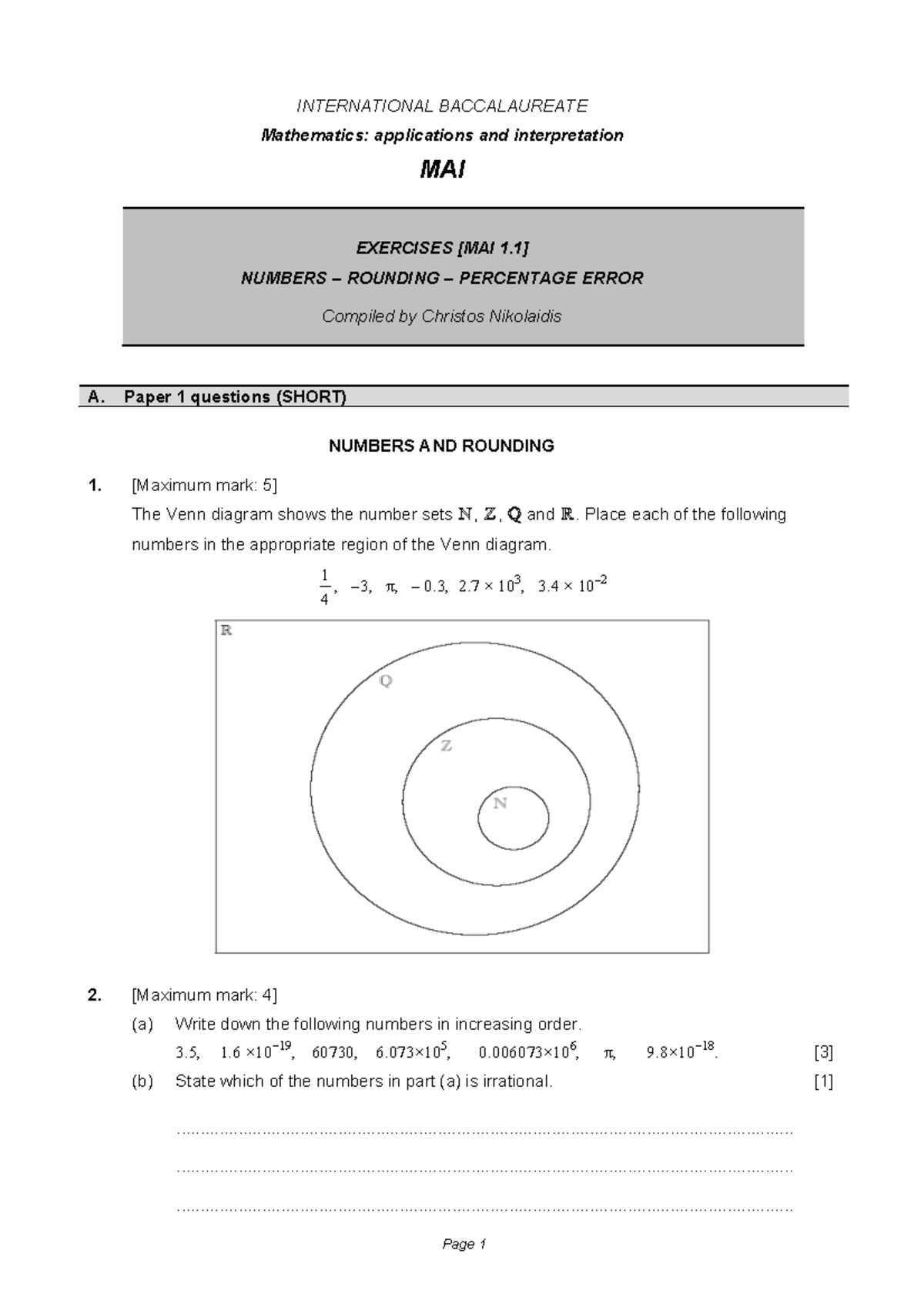 MAI 1.1 Final Exam: Numbers, Rounding & Percentage Error Exercises ...