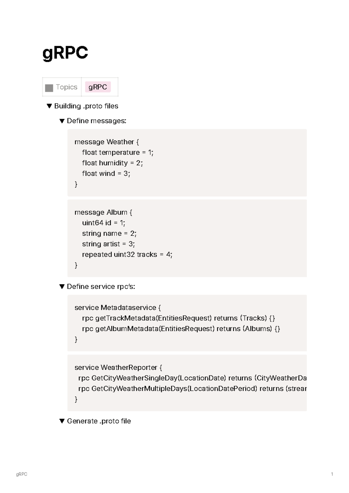 RPC - cheat sheets for exam - gRPC Topics gRPC Building .proto files ...