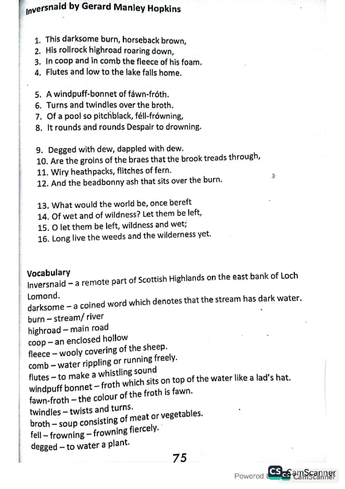 Inversnaid Analysis: Notes on Gerard Manley Hopkins' Poem - Studocu