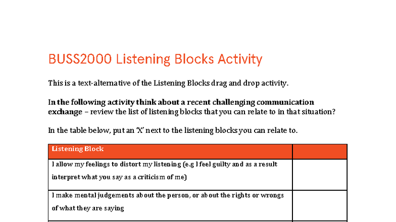 BUSS2000-M12 Listening Blocks Activity Analysis and Reflection - Studocu