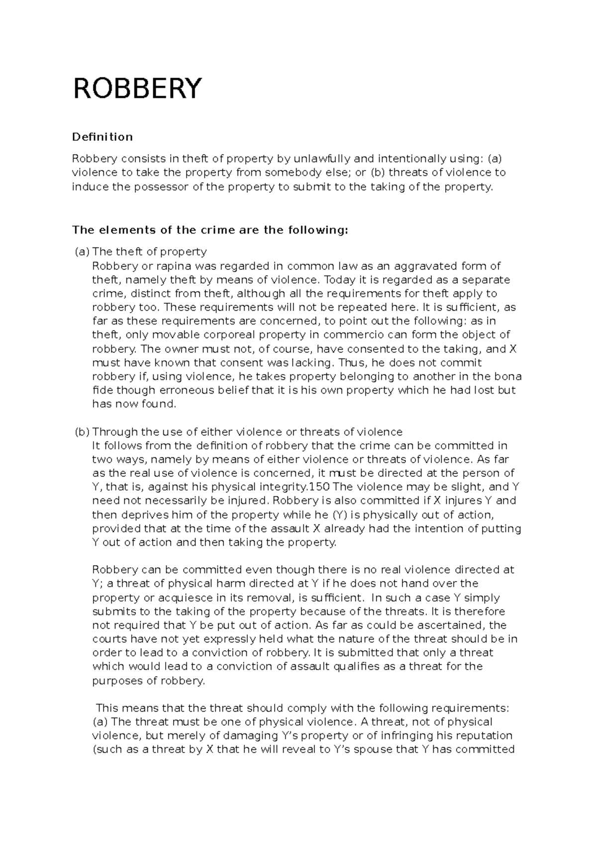 Robbery Notes - Analysis and Insights from Synmans 7th Edition Textbook ...