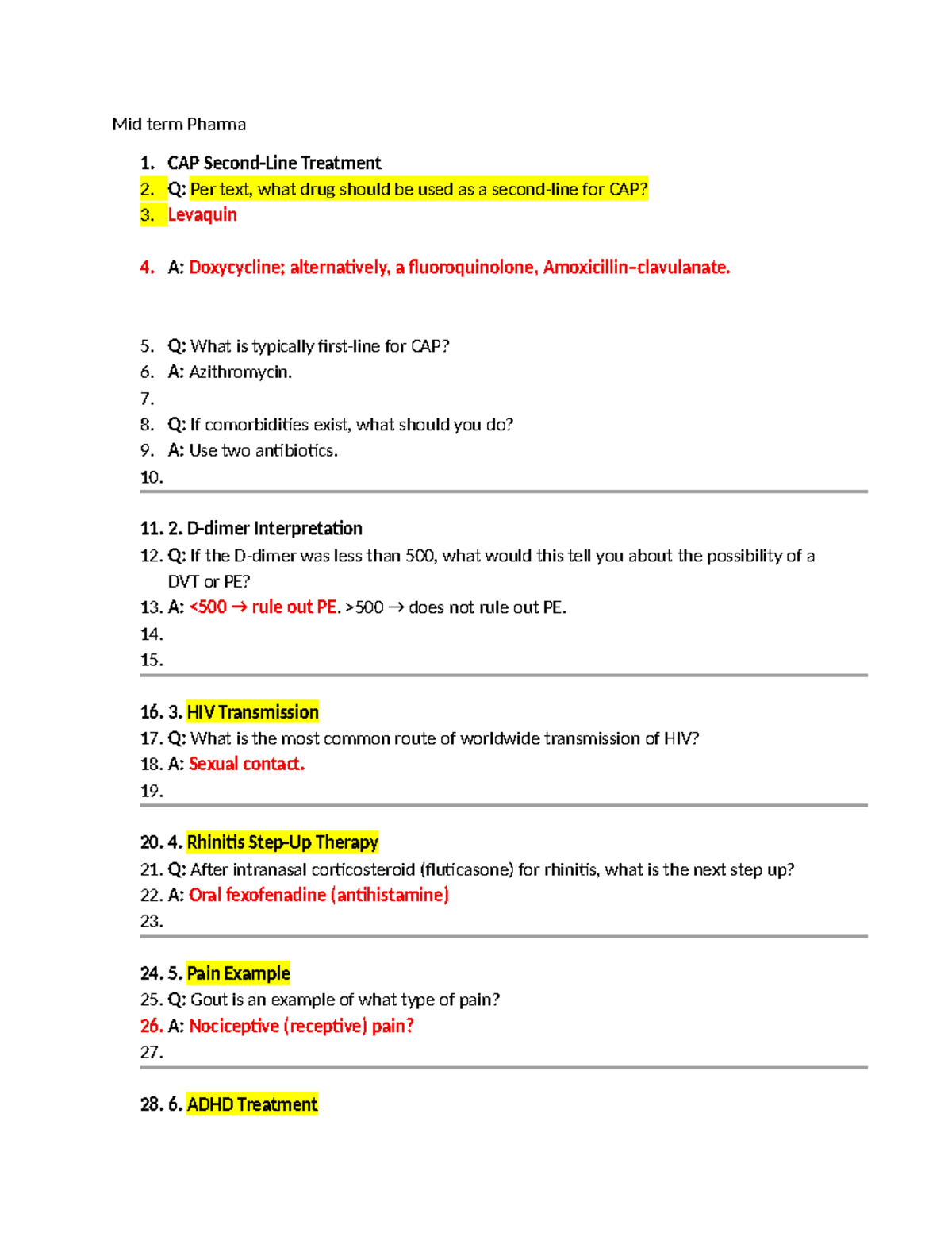 Midterm Quiz Pharma 1: Key Questions & Answers - Studocu