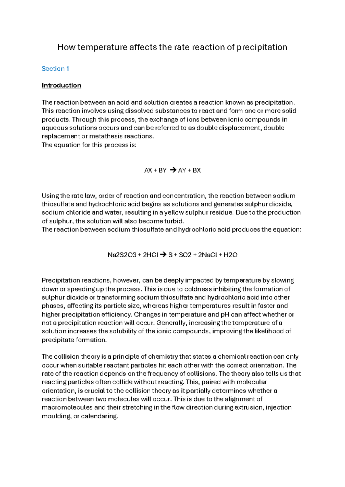 Assessment task 3 - How temperature affects the rate reaction of ...