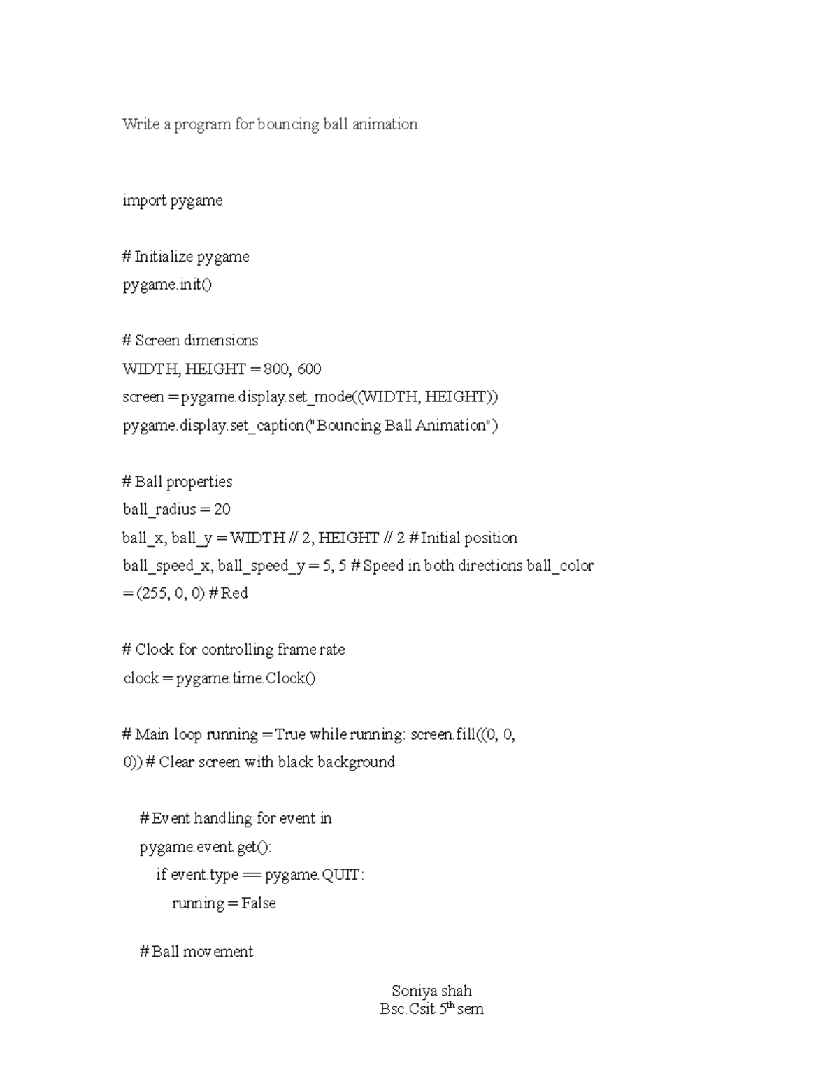 Lab Codes 1 - Bouncing Ball & Animation Programs (BSC.CSIT 8th Sem) - Studocu