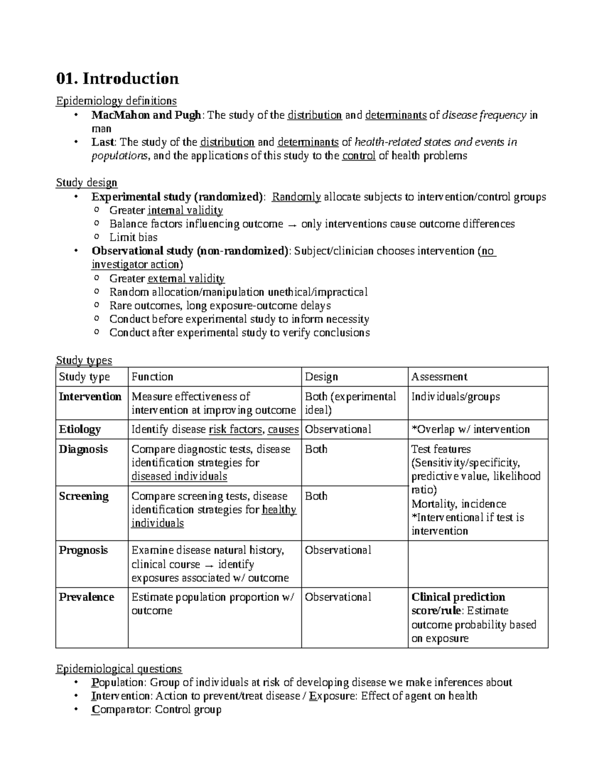 Hthsci 2G03 Lecture Notes: Introduction to Epidemiology Concepts - Studocu