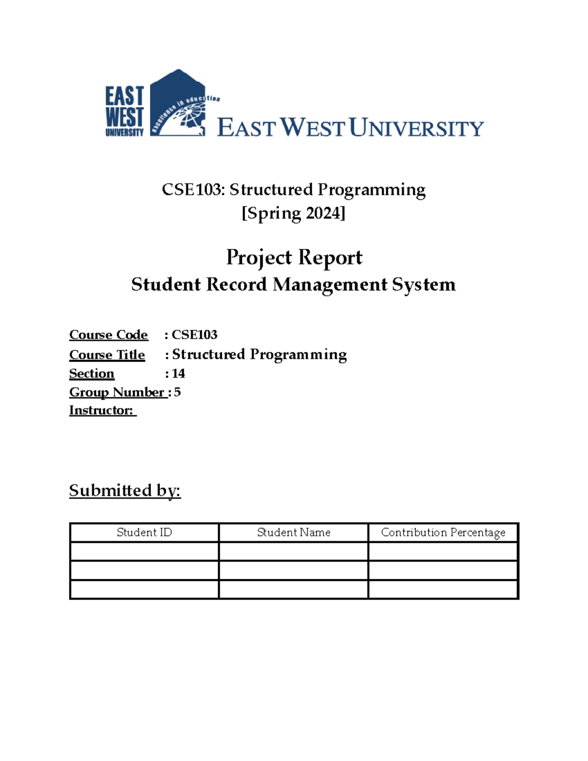 CSE103: Final Project Report on Student Record Management System - Studocu