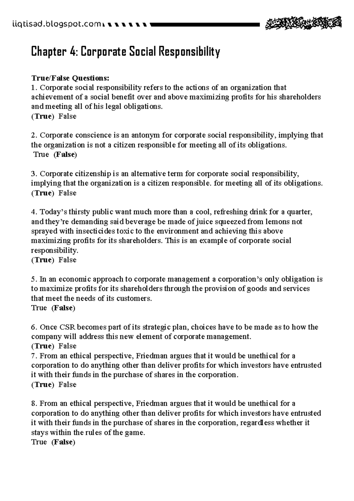 Chapter 04 - Corporate Social Responsibility Q&A Notes - Studocu