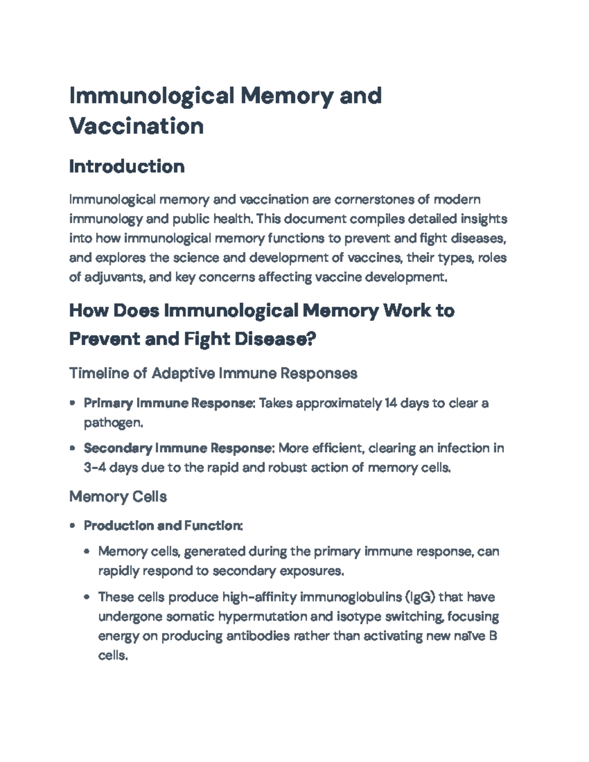 Immunological Memory and Vaccination: Mechanisms and Development Insights - Immunological Memory ...