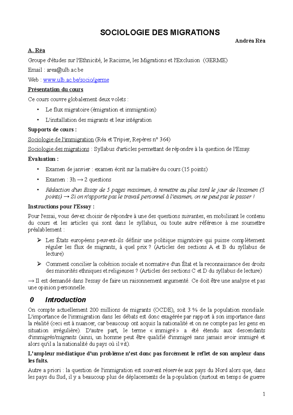 Sociologie des Migrations - Cours Complet et Notes Essentielles - Studocu