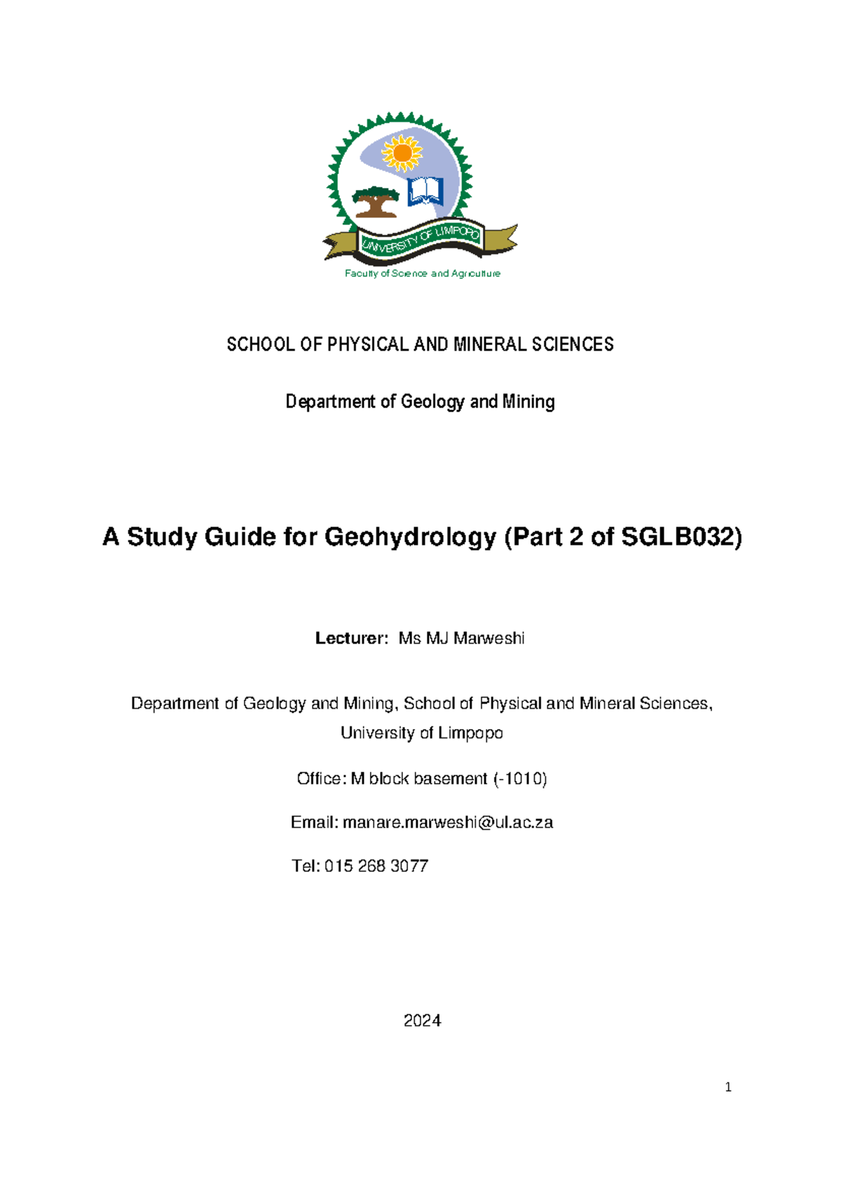 SGLB032 Geohydrology Study Guide for 2024 (Part 2) - Studocu
