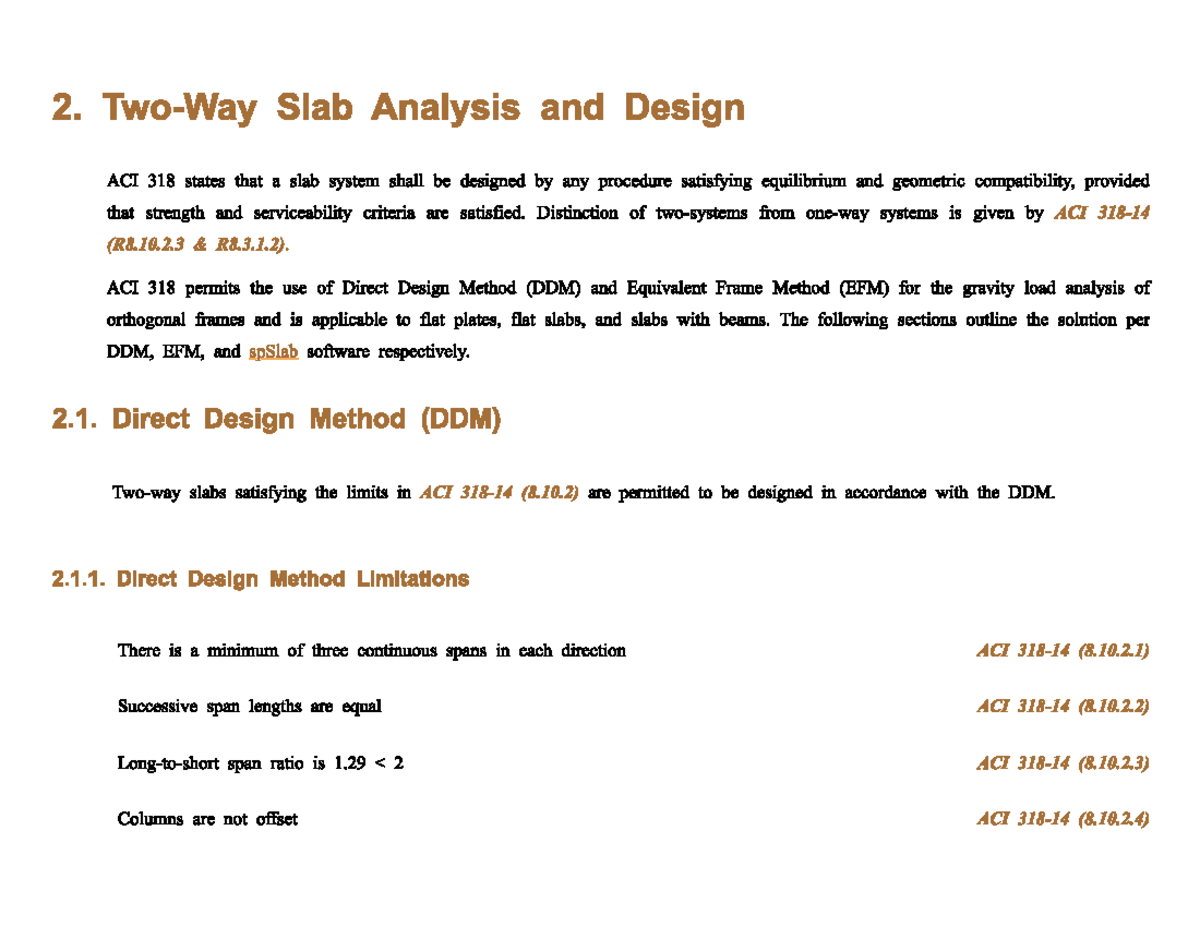 2. Slab Analysis and Design: ACI 318 Methods for Two-Way Slabs - Studocu