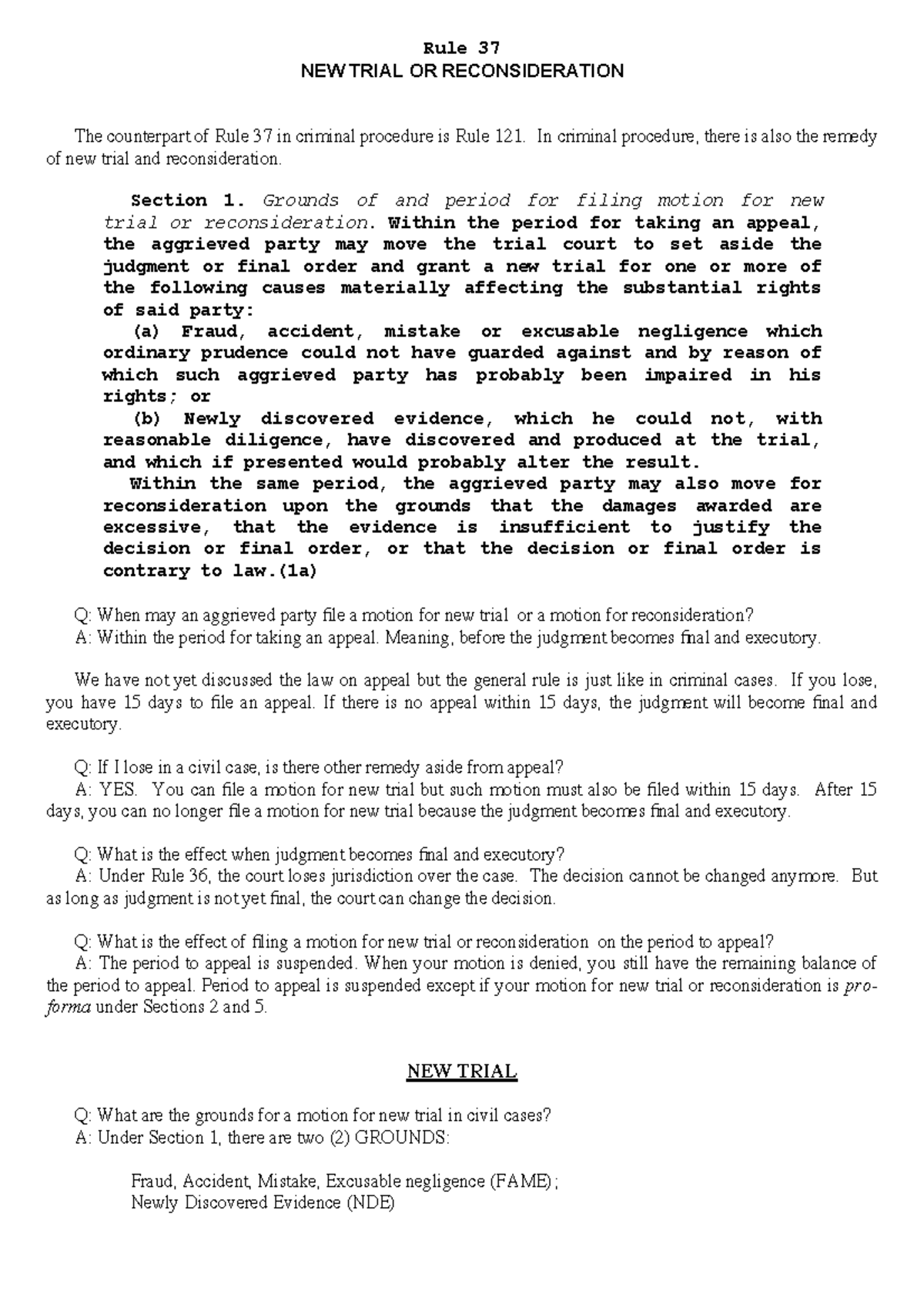 396937125 Rule 37 New Trial or Reconsideration doc - Rule 37 NEW TRIAL ...