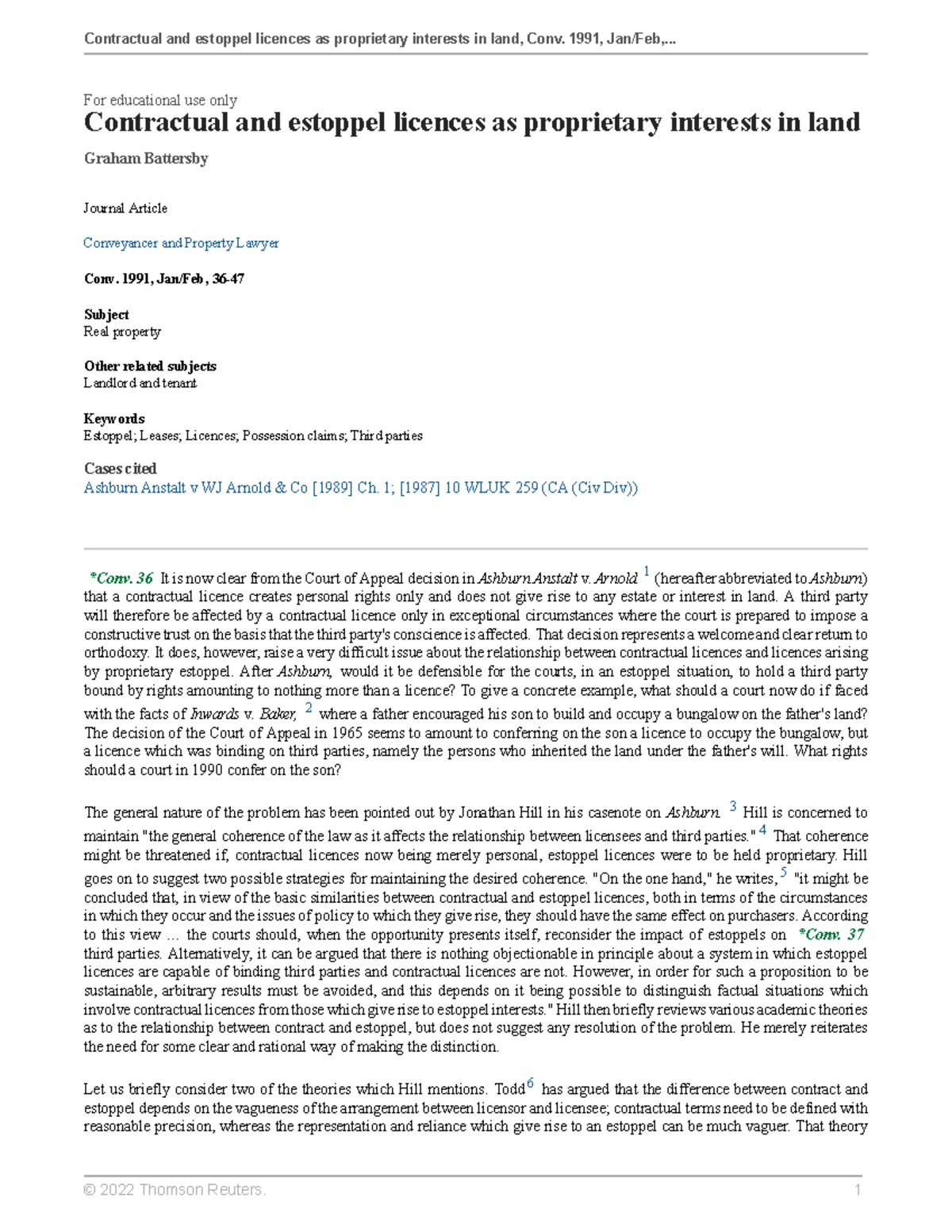 Proprietary Interests in Land: Examining Contractual & Estoppel ...
