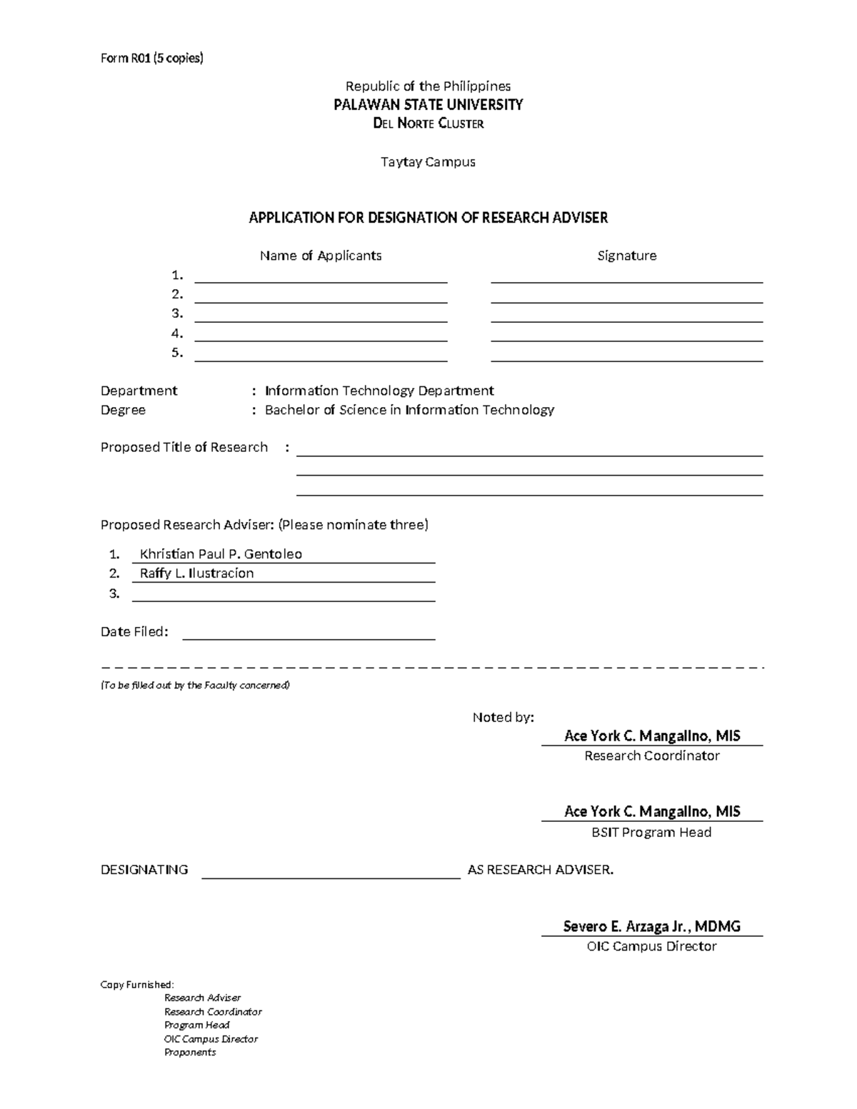 Form R01 - Application for Designation of Research Adviser - Studocu