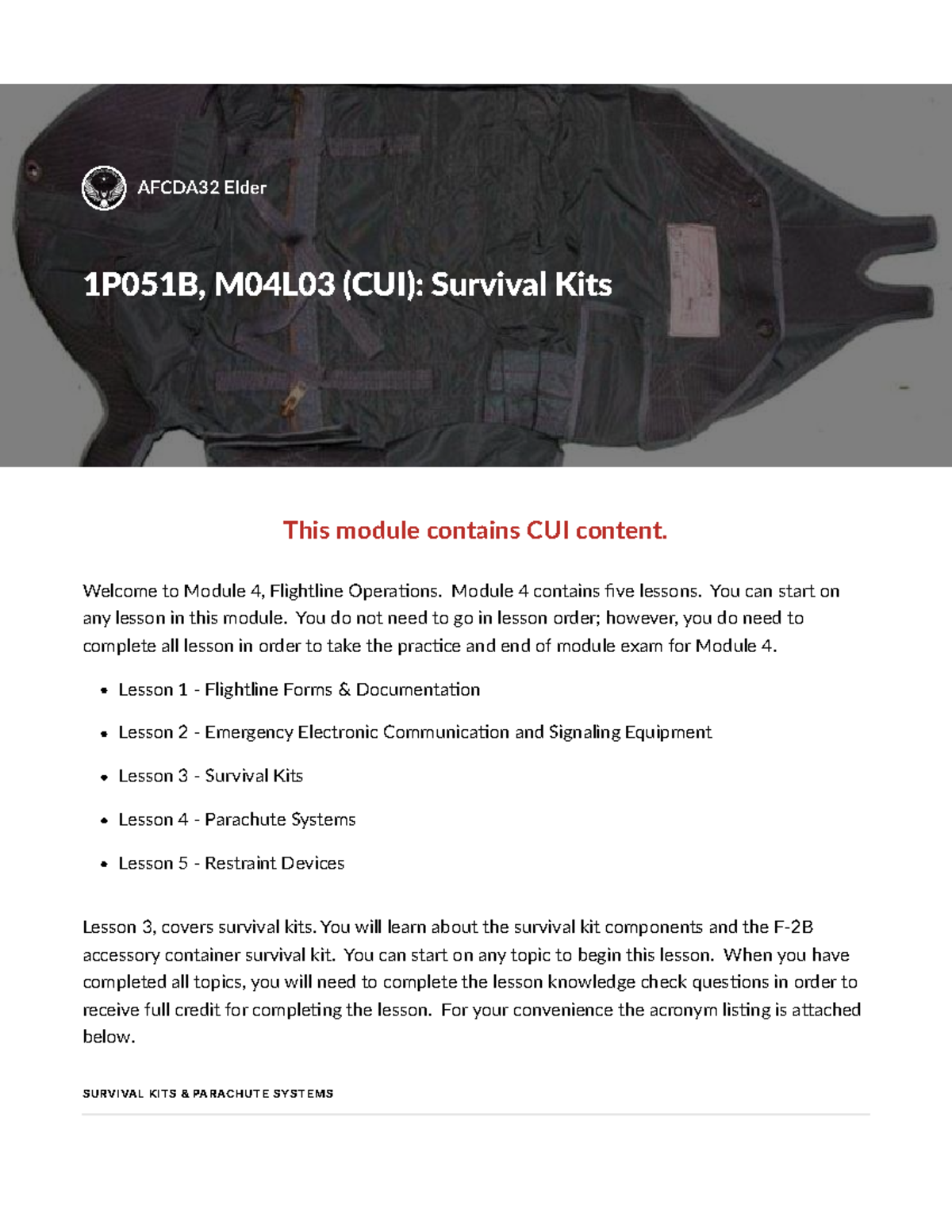 Survival Kit Fundamentals Overview - AFCDA32 Module 4 Lesson 3 - Studocu