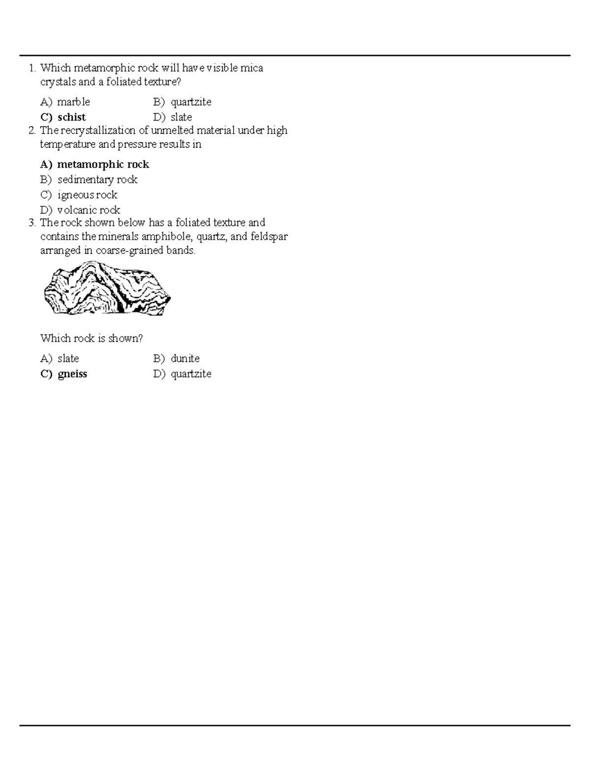 Metamorphic Rocks Quiz Answers (Course Code: EARTH101) - Studocu