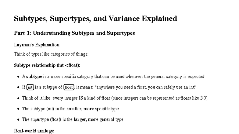 Subtypes, Supertypes, and Variance Explained: CS101 Lecture Notes - Studocu