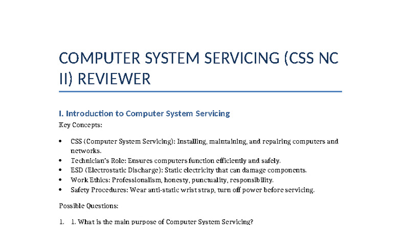 CSS NC II Reviewer: Key Concepts in Computer System Servicing - Studocu