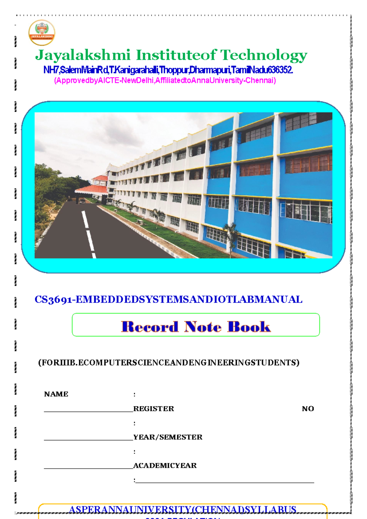 CS3691-Embedded Systems and IoT Lab Manual - 2025 Guide - Studocu