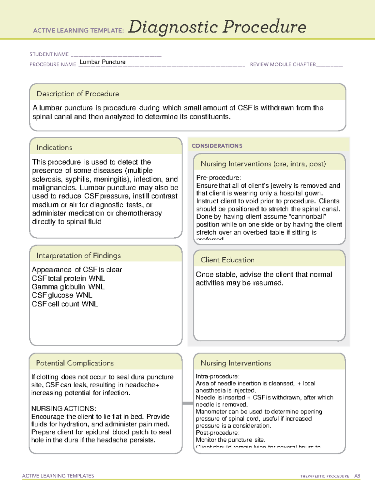 Lumbar puncture.pdf - ACTIVE LEARNING TEMPLATES TherapeuTic procedure A ...