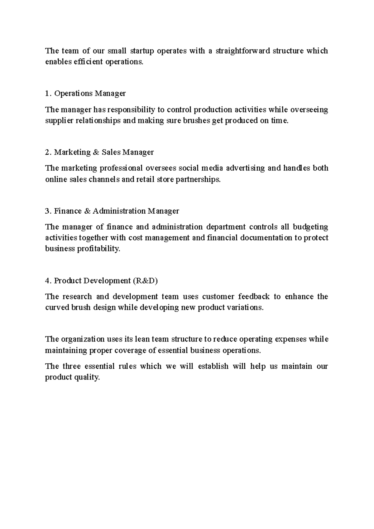 Startup Team Structure and Operations Overview - Studocu
