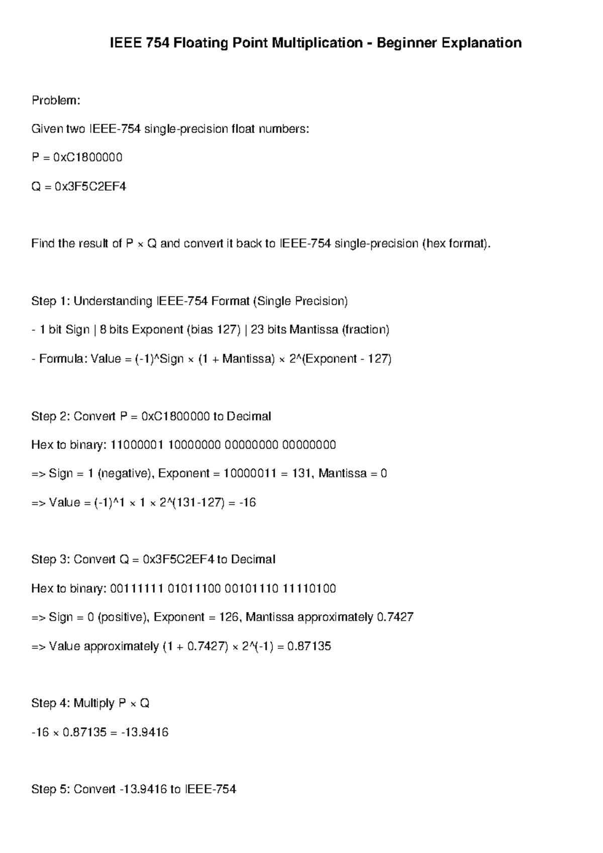 IEEE 754 Floating Point Multiplication Explained: P Q Calculation - Studocu