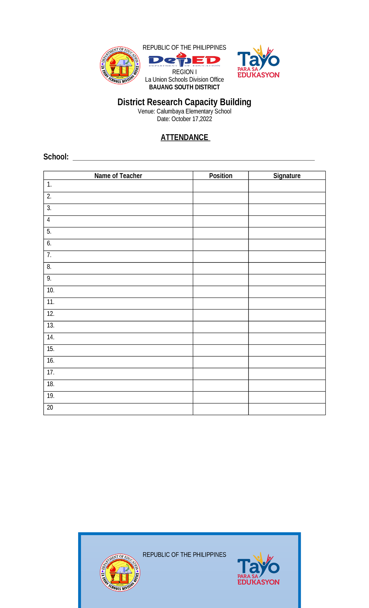 Attendance Sheet - PRACTICE - REPUBLIC OF THE PHILIPPINES REGION I La ...