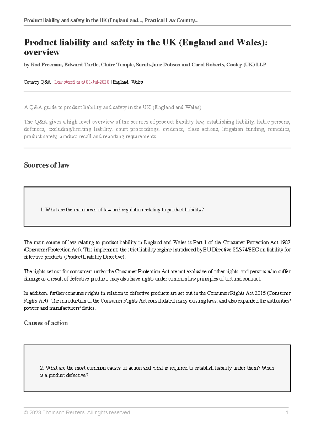 Product Liability and Safety in the UK (England & Wales): A ...