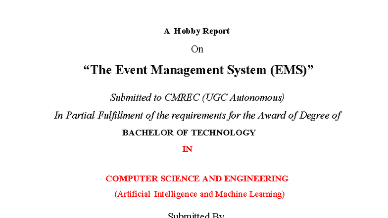 Event Management System Project Report - B.Tech CSE (AI & ML) - Studocu