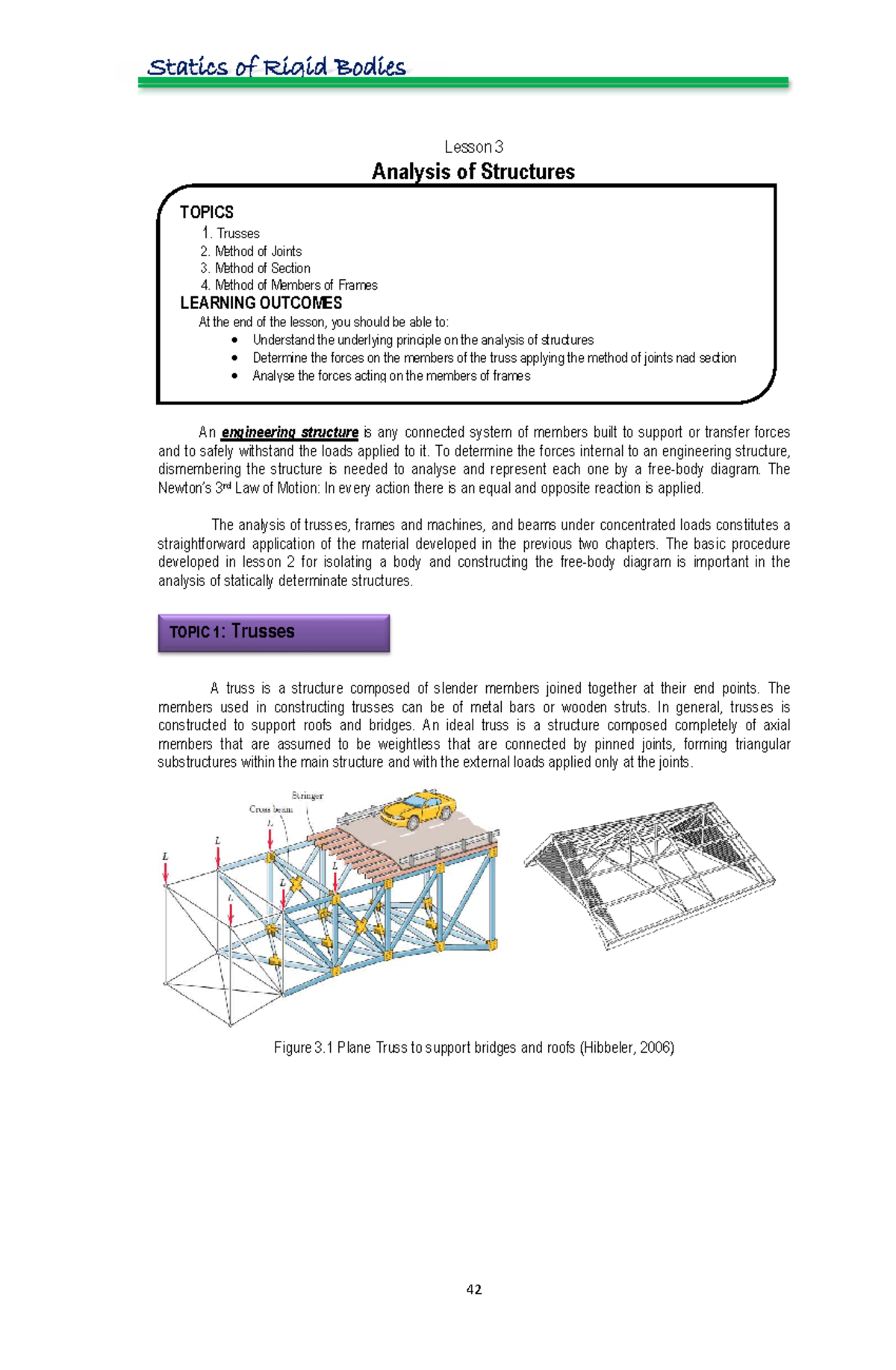 Statics of Rigid Bodies Lesson 3: Trusses & Structural Analysis - Studocu