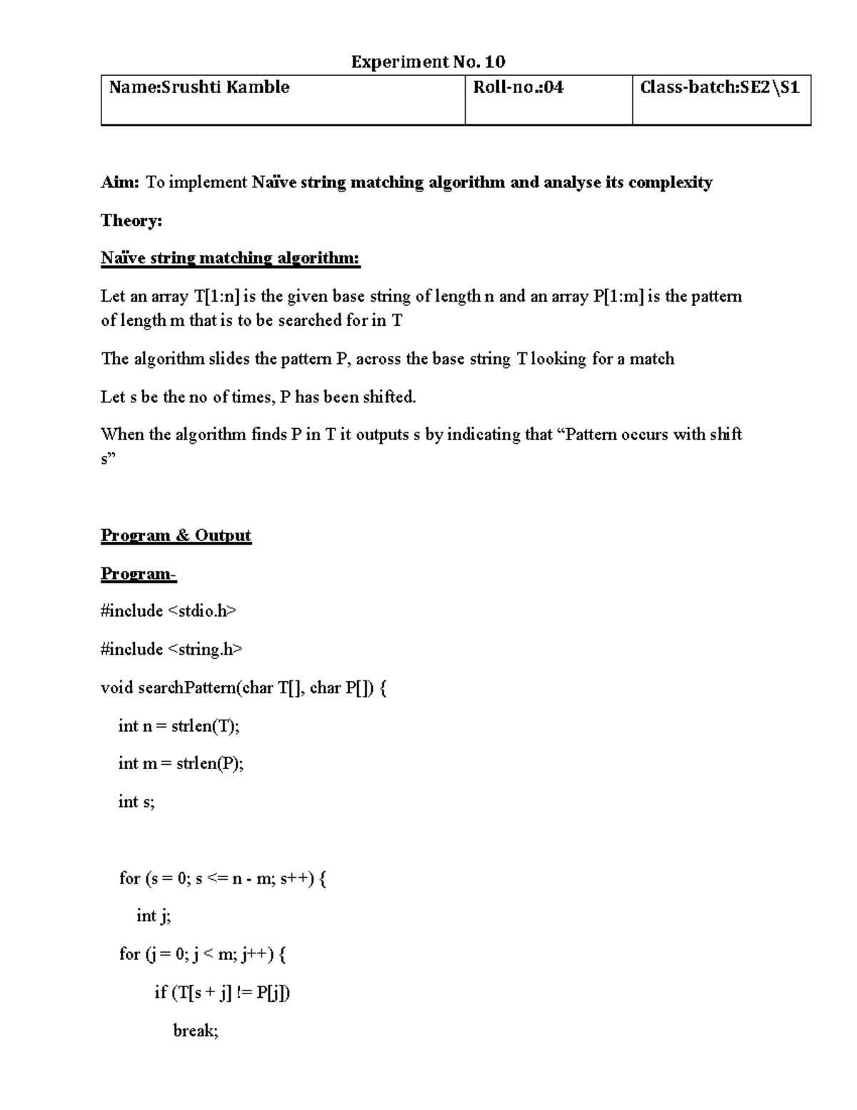 AOA 10 - Naïve String Matching Algorithm Implementation and Analysis ...