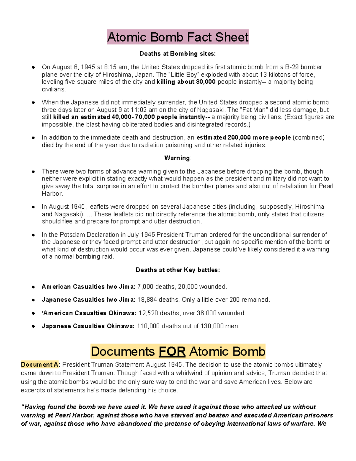 Atomic Bomb Insights and Primary Sources – A Study Guide - Studocu