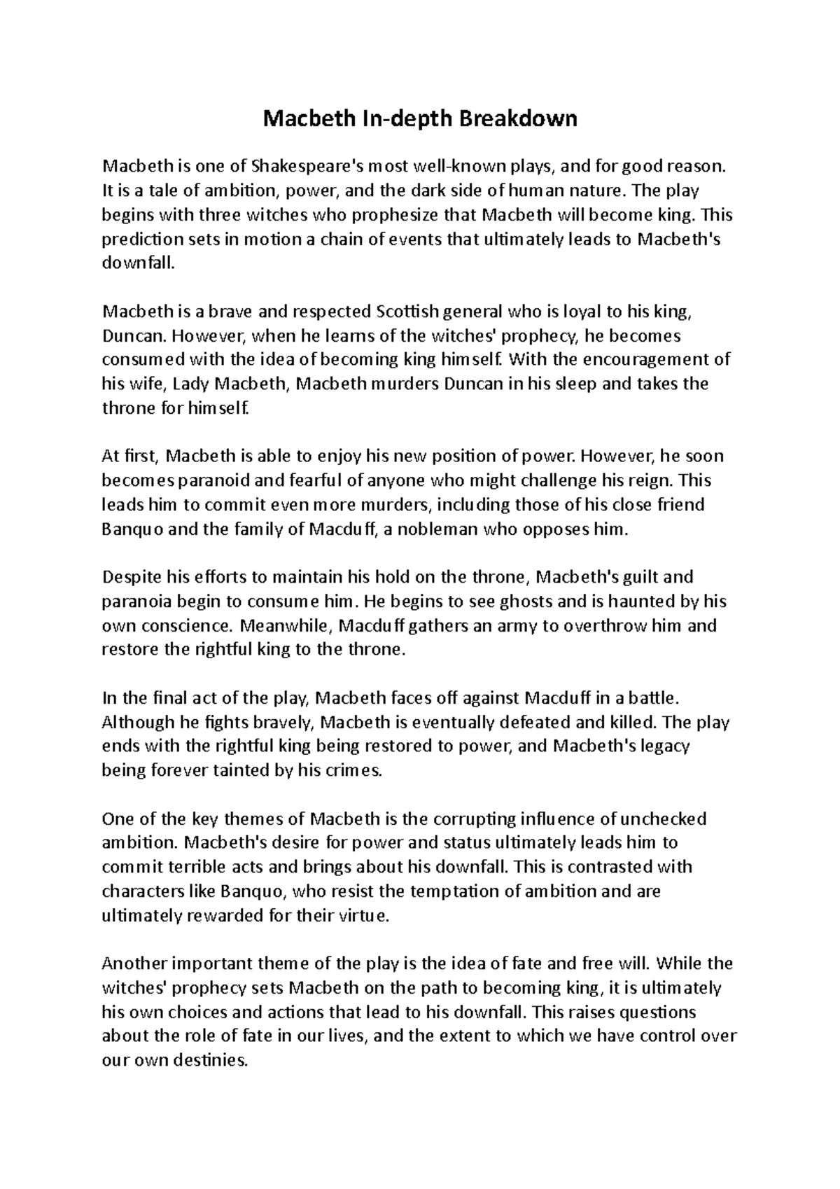 Macbeth Summary - In-depth, act by act breakdown of the play in a way ...